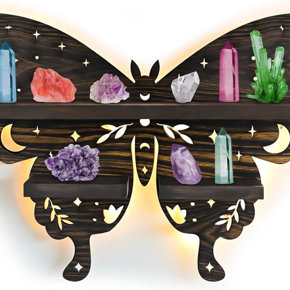 Kikiboheme | Wall Decor | Crystal Shelf Display Rustic Wooden Lunar ...
